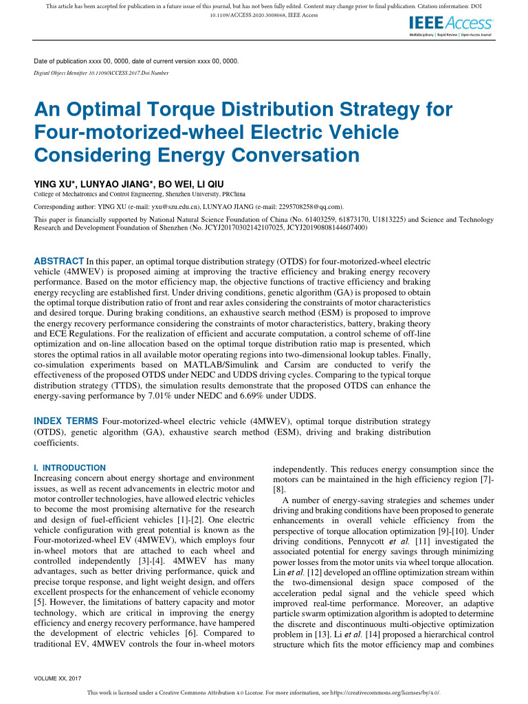 An Optimal Torque Distribution Strategy For Four-Motorized-Wheel ...