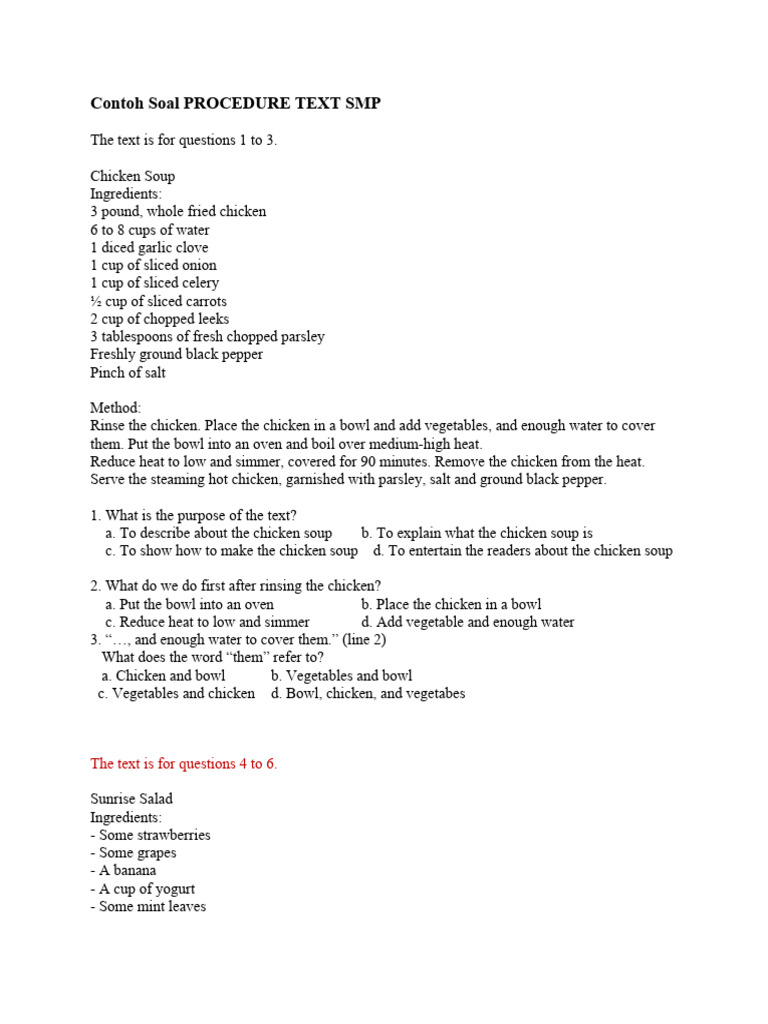 Soal Procedure Text Kls 9 | PDF | Chicken Soup | Muffin