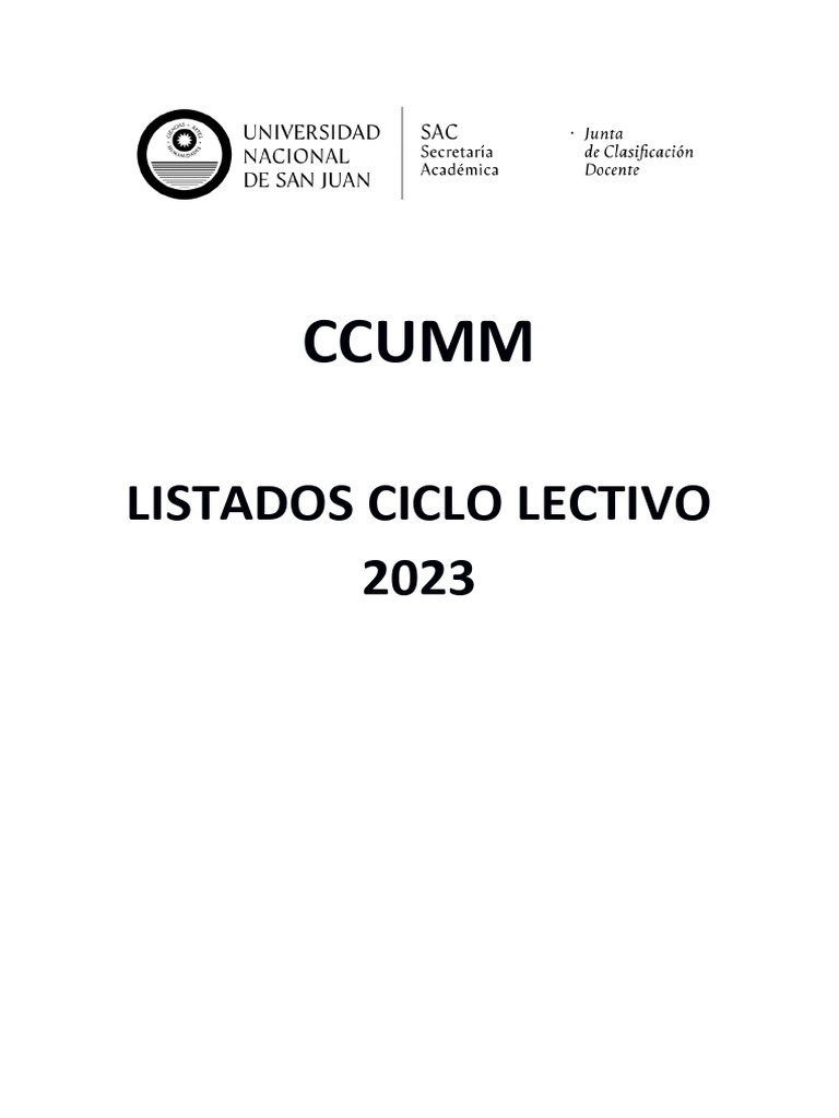 Listado Unsj Ccumm 2023 | PDF | Aprendizaje