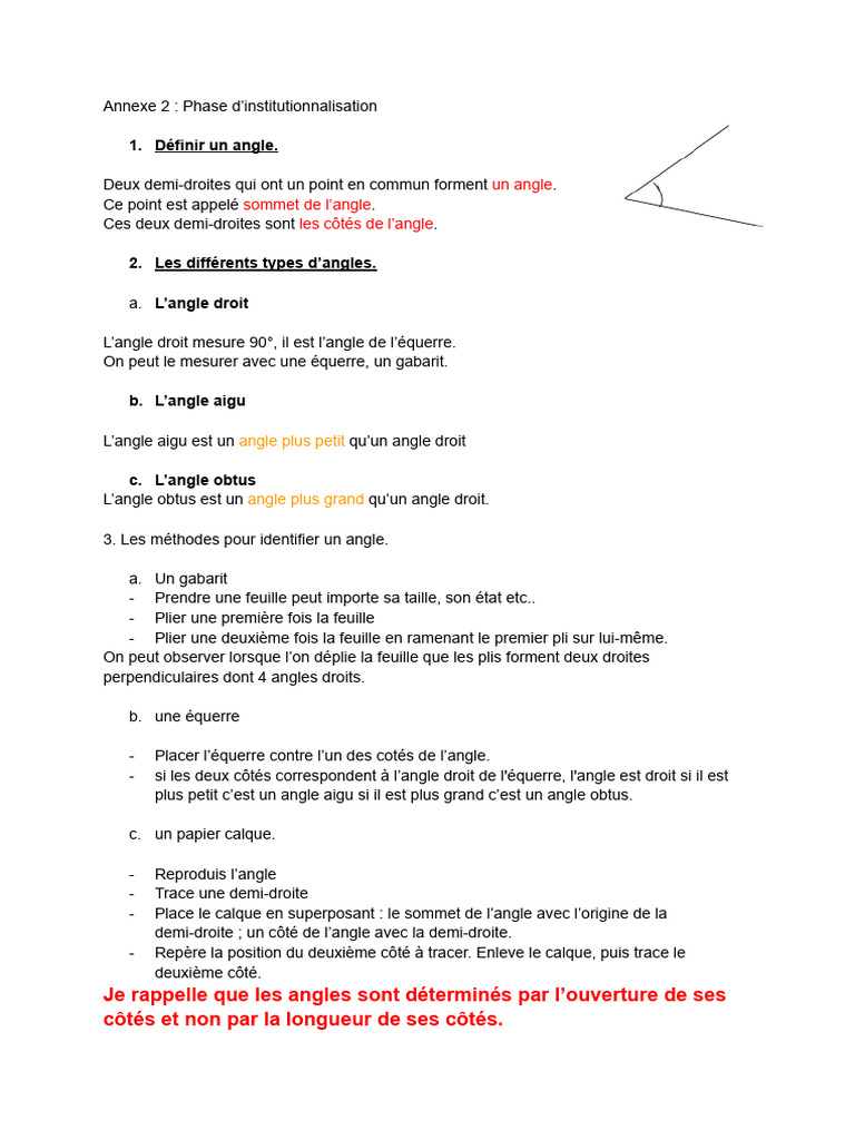 Les Angles COURS Pour Cycle 3 | PDF | Angle | Mesure géométrique