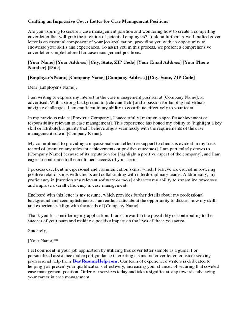 Case Manager Cover Letter Guide | PDF | Résumé | Health Care
