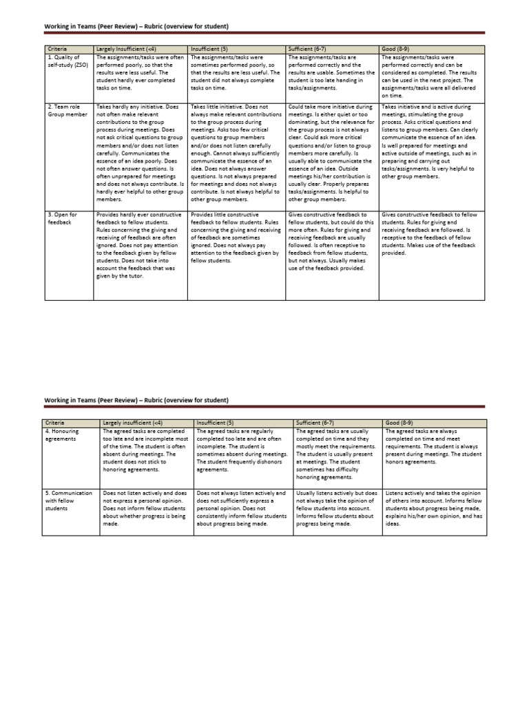 Teamwork Peer Review Rubric Overview | PDF | Educational Assessment And ...