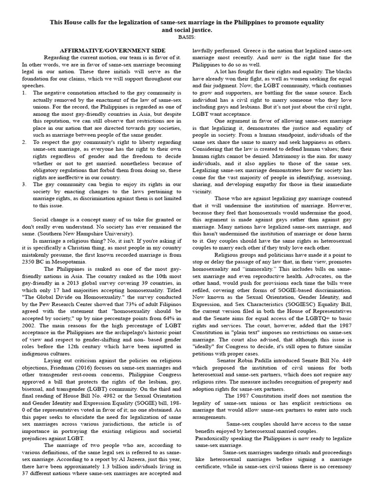 Legalization of Same Sex Marriage | PDF