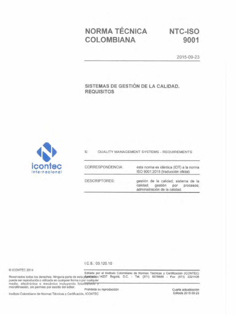 Ntc-Iso 9001 2015 Color | PDF
