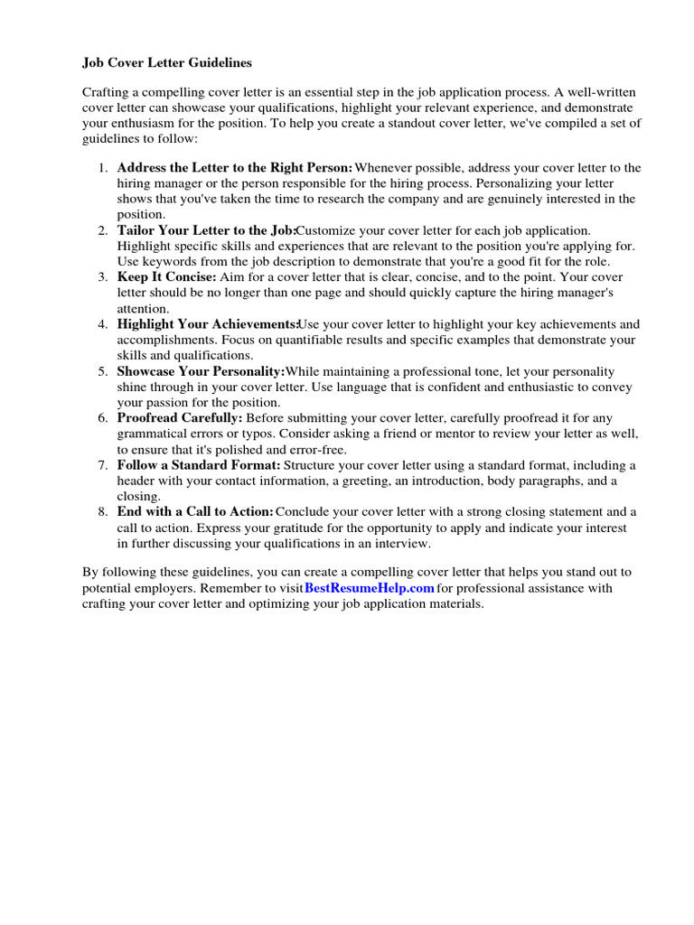 Job Cover Letter Guidelines Pdf Résumé Job Interview
