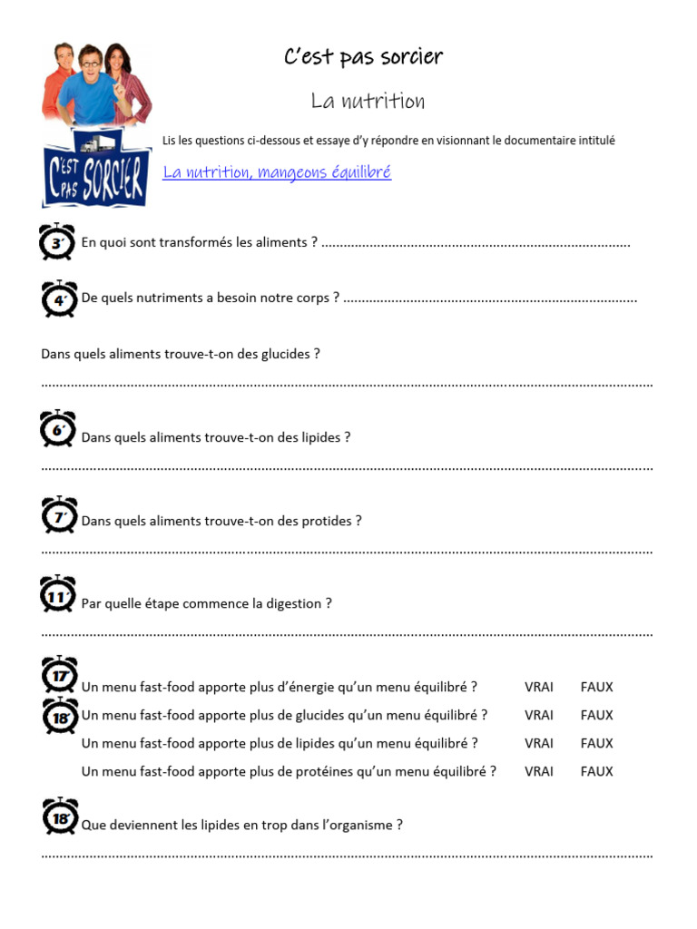 Questionnaire sur la nutrition équilibrée | PDF | Nutrition | Régime et ...