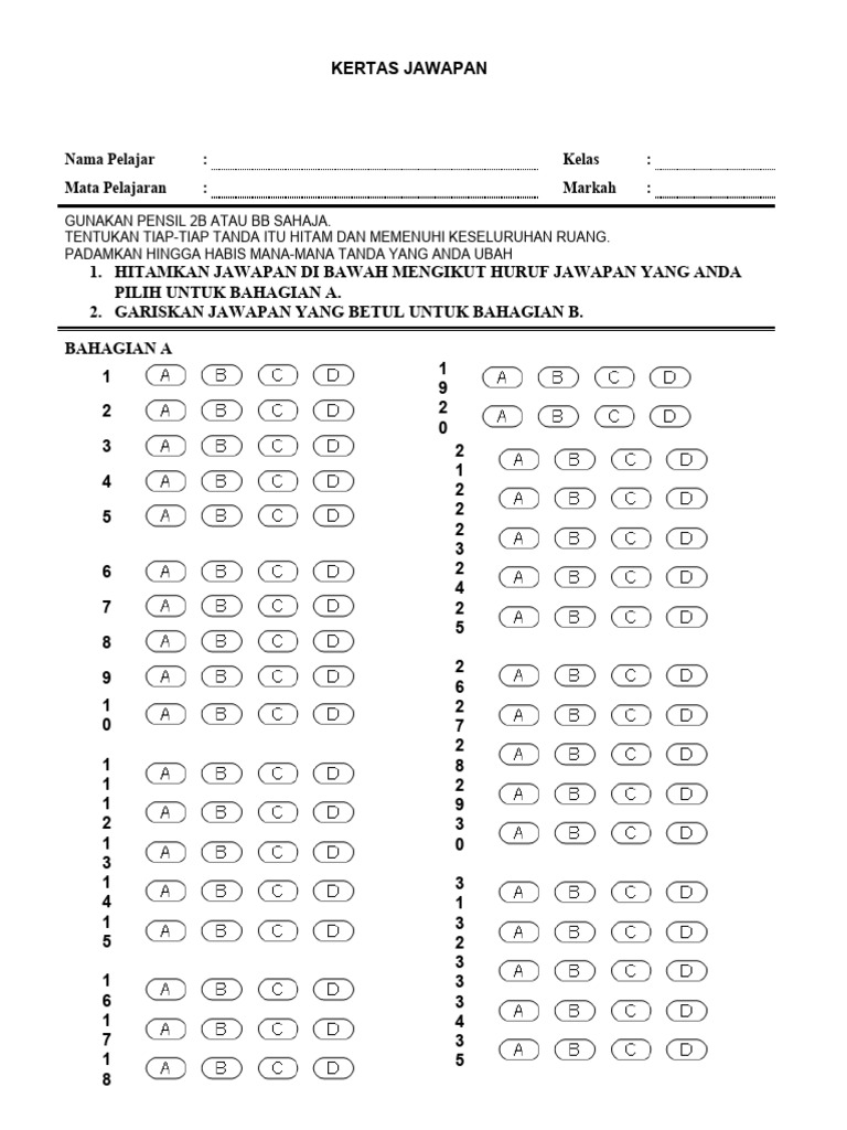 Dokumen - Tips - Kertas Jawapan Objektif 40 Soalan | PDF