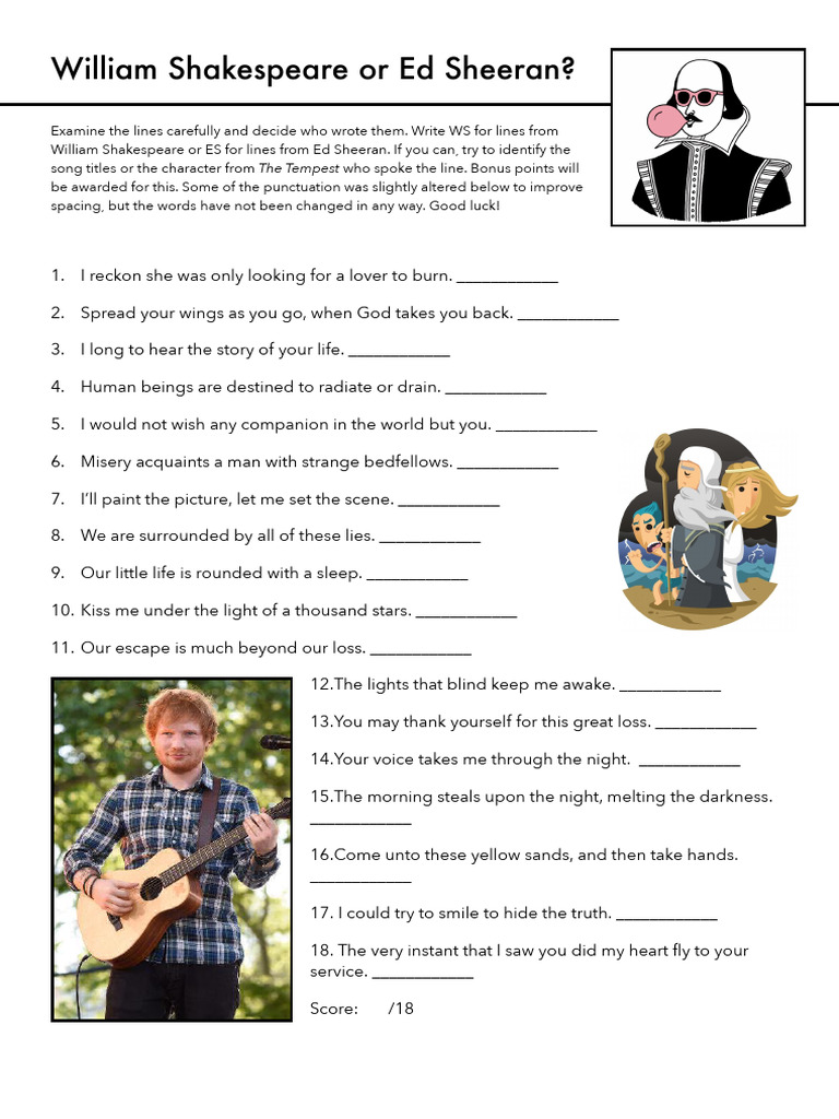 Shakespeare vs. Ed Sheeran Quiz | PDF | The Tempest