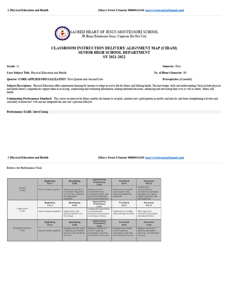CIDAM Physical Education and Health 11 | PDF | Physical Fitness | Physical Education