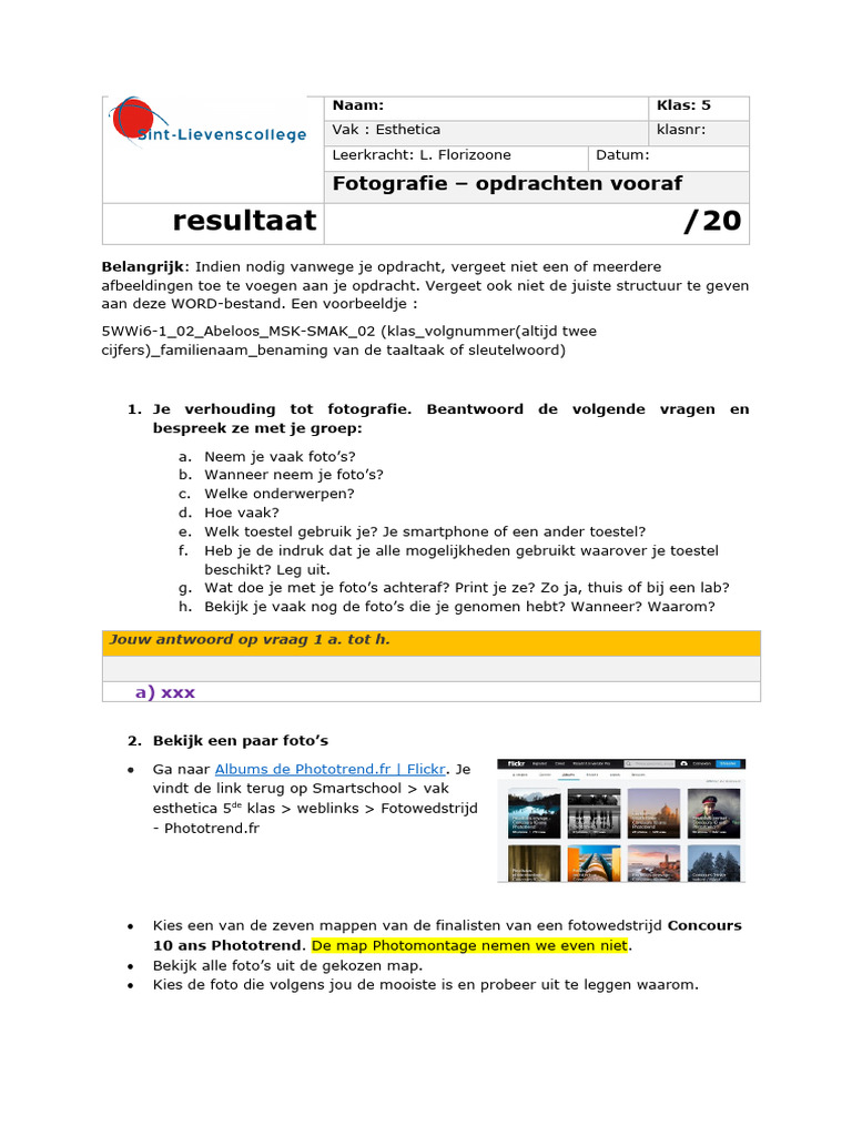 Fotografie – Opdrachten Vooraf_sjabloon Groepjes | PDF