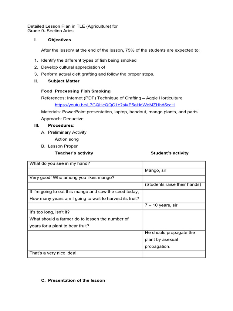 A Sample - Detailed - Lesson - Plan in Plant Propagation (Grafting ...