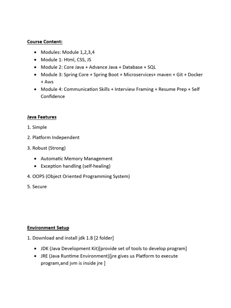 Java Notes Pdf Java Programming Language Java Virtual Machine