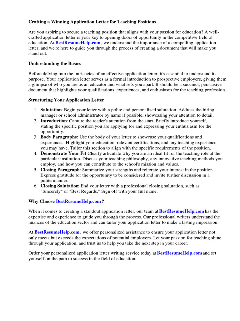 Teacher Job Application Letter Guide | PDF | Teachers | Résumé