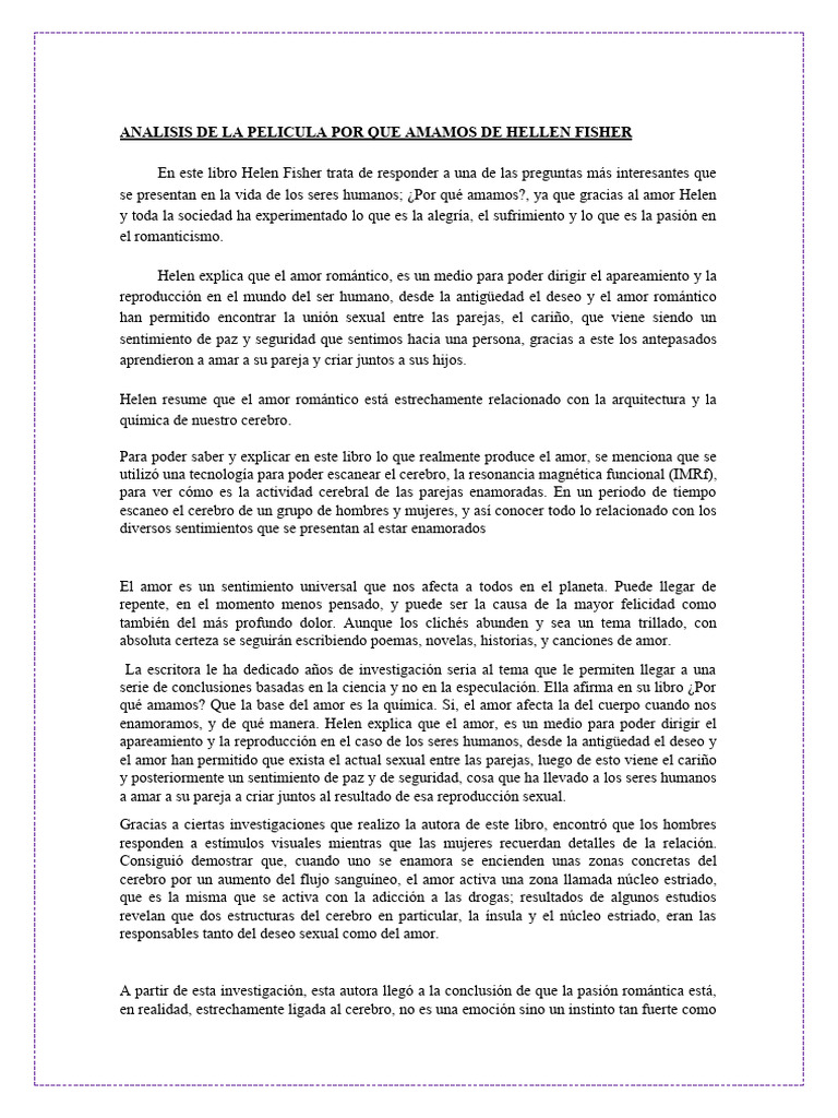 ANALISIS DEL LIBRO POR QUE AMAMOS DE HELEN FISHER | PDF | Amor ...