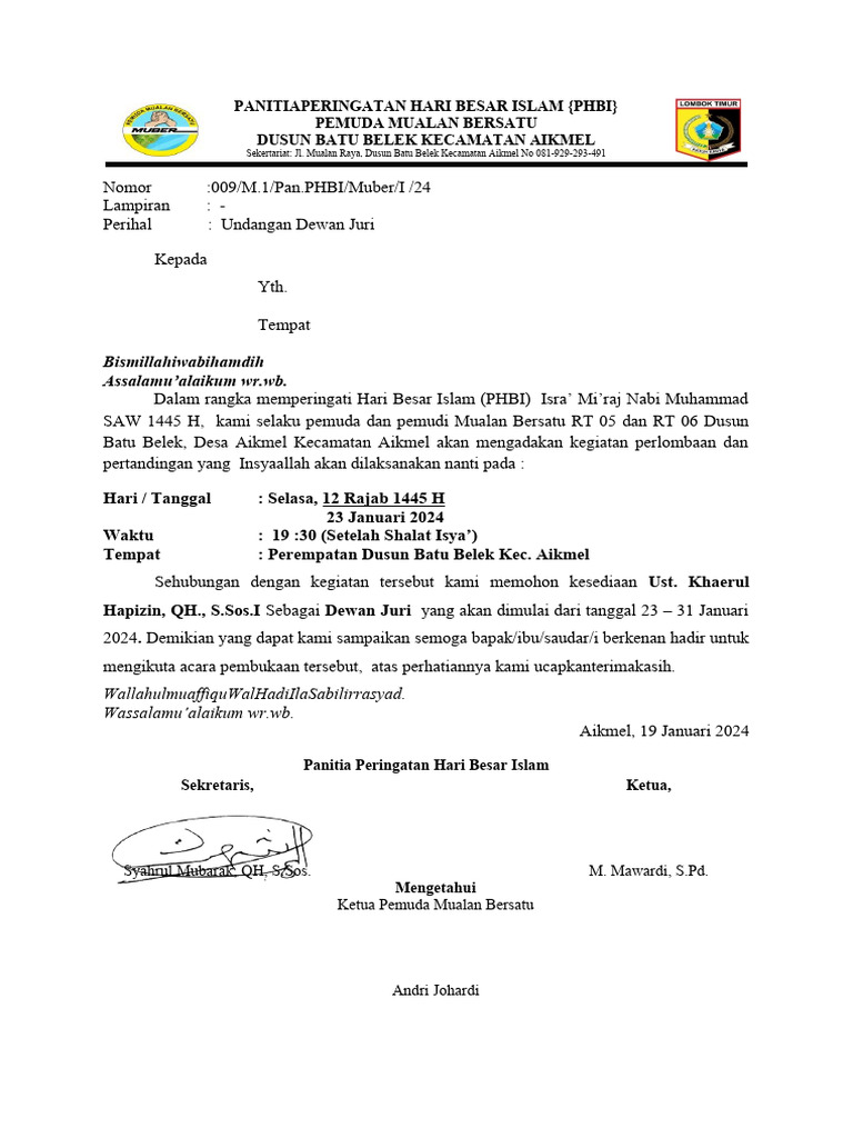 Undangan Juri Isra' Mi'raj 2024 | PDF