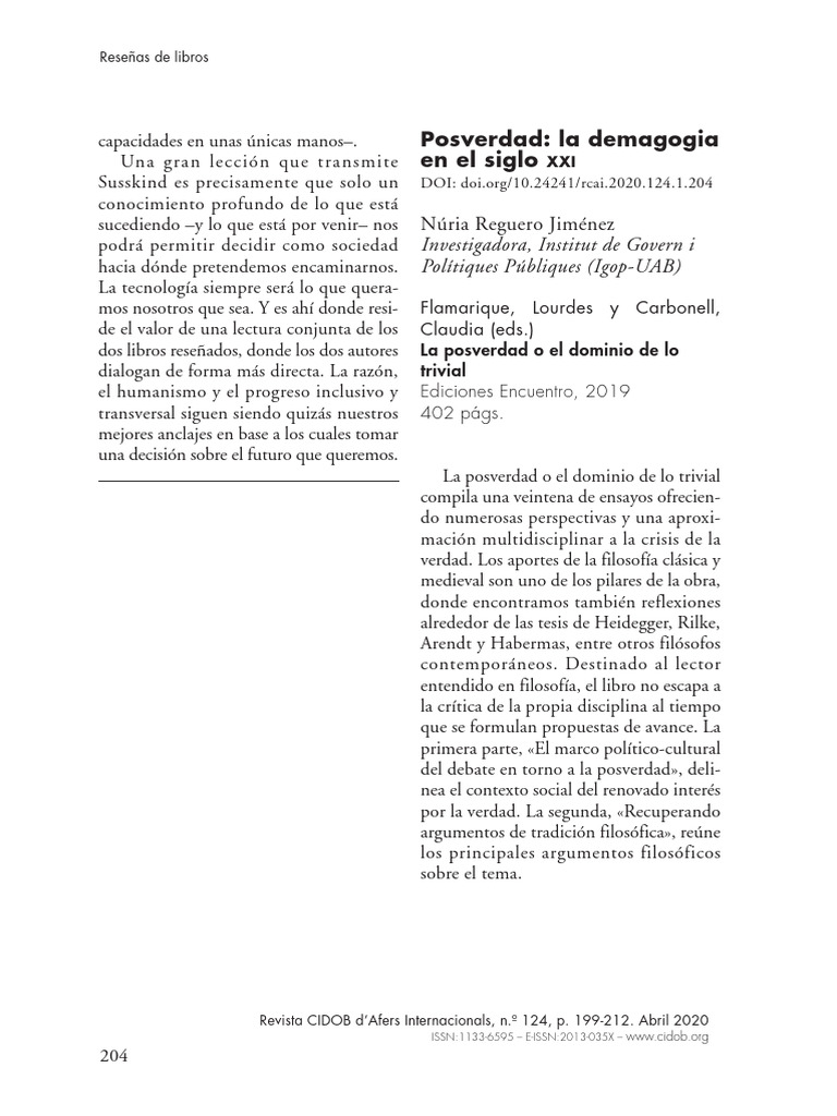 Posverdad_la_demagogia_en_el_siglo_XX (1) | PDF | Verdad | Educación en ...