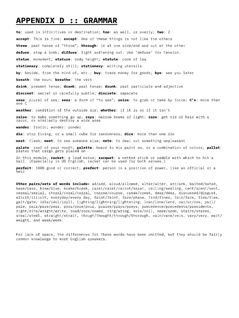 Appendix D:: Grammar | PDF | Linguistics | Linguistic Morphology