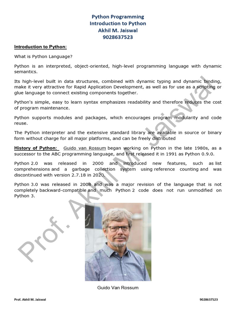Python Unit 1 COMPLETE Prof Akhil Jaiswal - No | PDF | Data Type | Python (Programming Language)