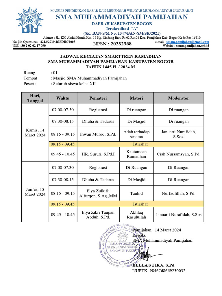 JADWAL KEGIATAN SMARTTREN RAMADHAN Ok | PDF