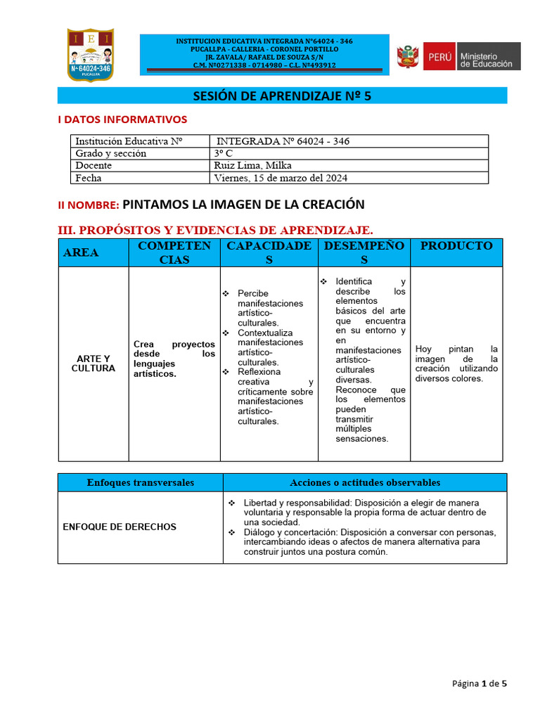 Sesión de Aprendizaje Nuevo Esquema #5 - 1 | PDF | Aprendizaje | Ciencias del comportamiento