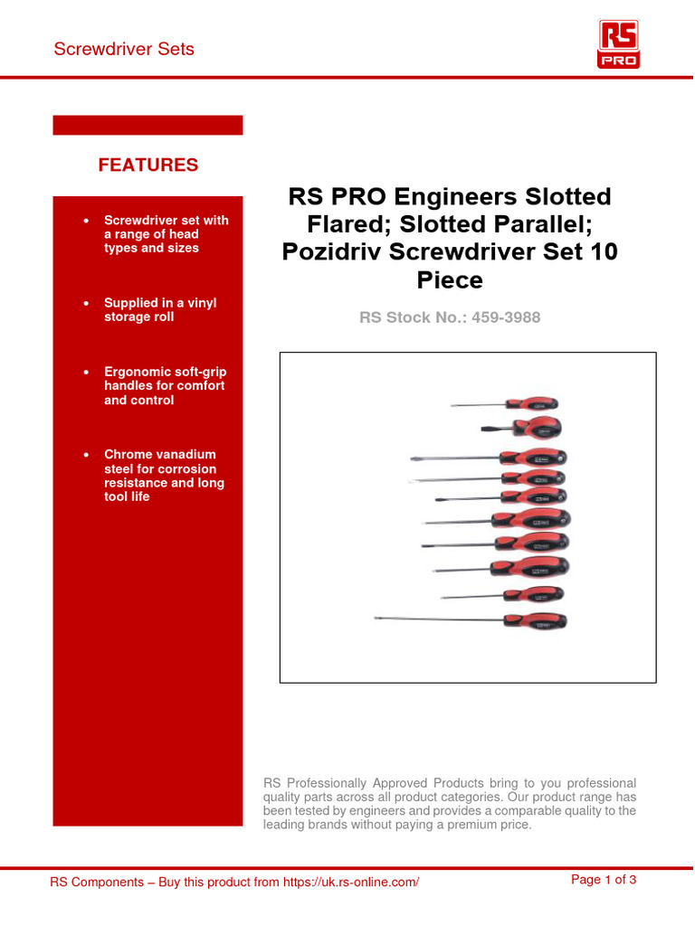 TDS - MPN# 459-3988 - A700000008849144 - Slotted Flared Pozidrive - RS Components | PDF | Metals ...