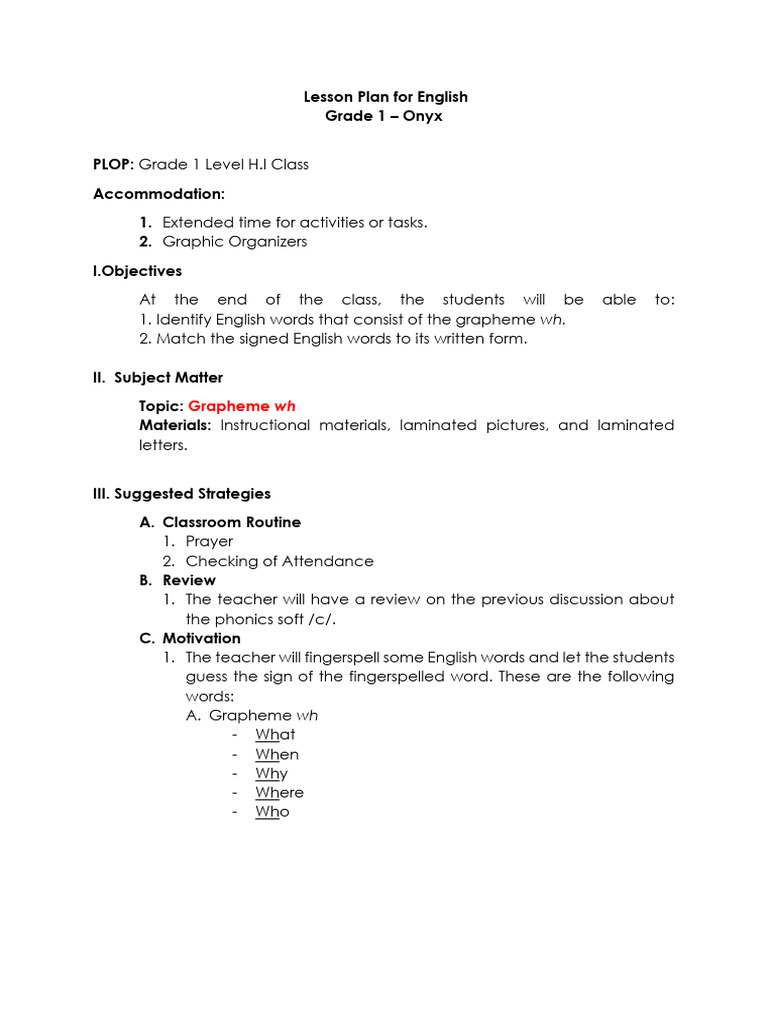 LP for SPED 223 | PDF | Lesson Plan | Phonics