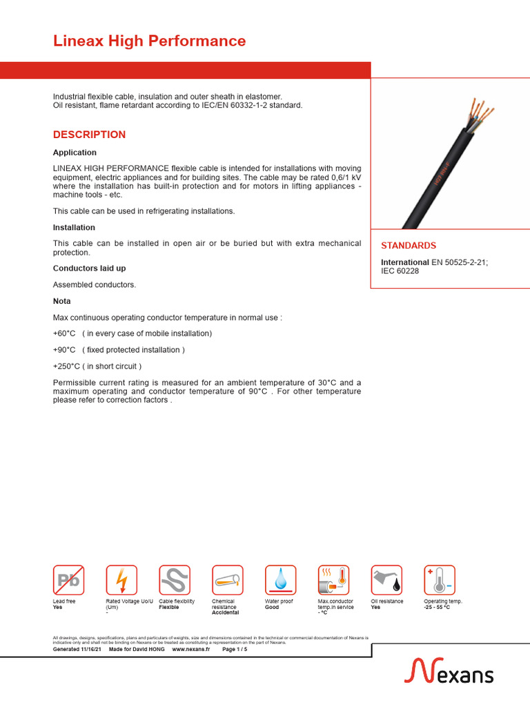 JAN 2022 Lineax H07RN-F HP Complete Datasheet | PDF | Electrical Conductor | Electrical ...
