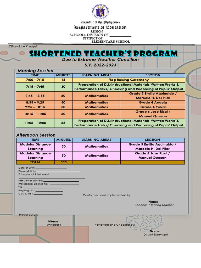 Sample TEACHERS-PROGRAM-SY-2022-2023-floating-teachers - Emergency ...