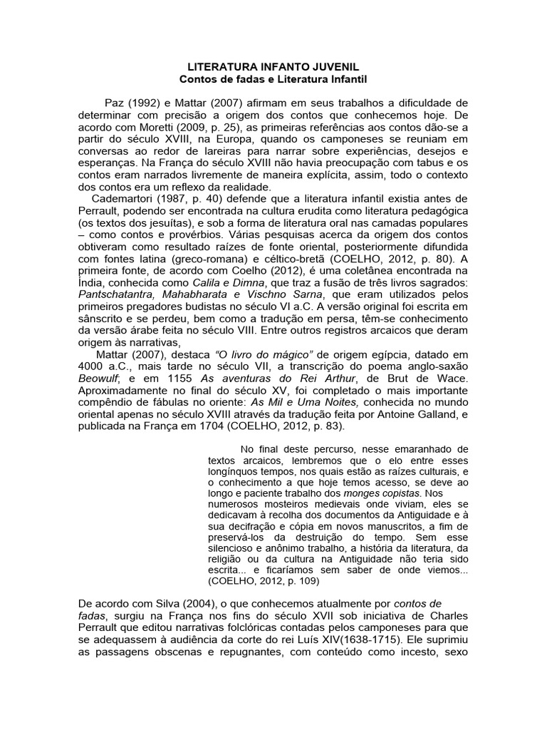 TEXTO 02 - HISTORICO DOS CONTOS INFANTIS -CONTOS DE FADAS E LITERATURA ...