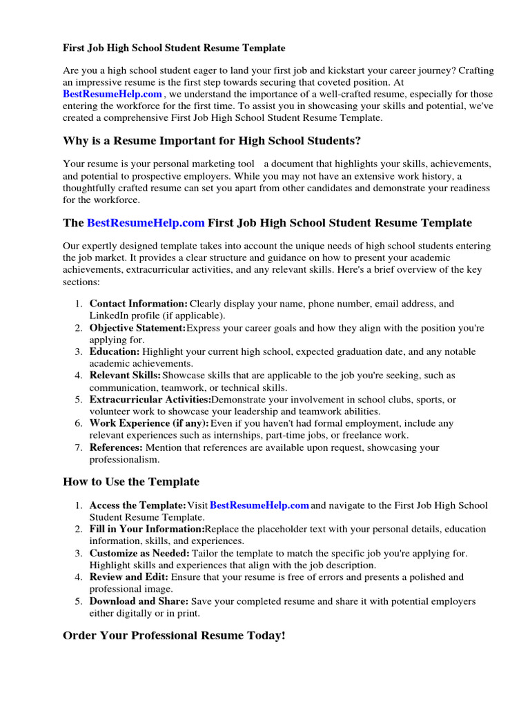 First Job High School Student Resume Template | PDF | Résumé