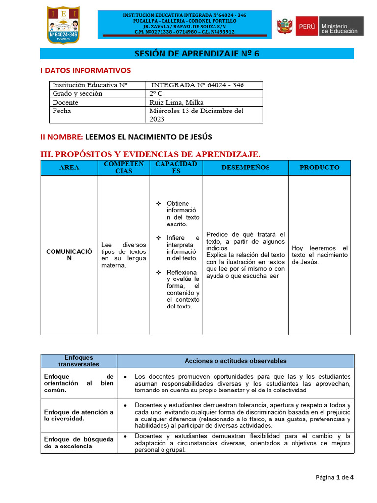 Sesión de Aprendizaje Nuevo Esquema #6 | PDF | Evaluación | Conceptos psicologicos
