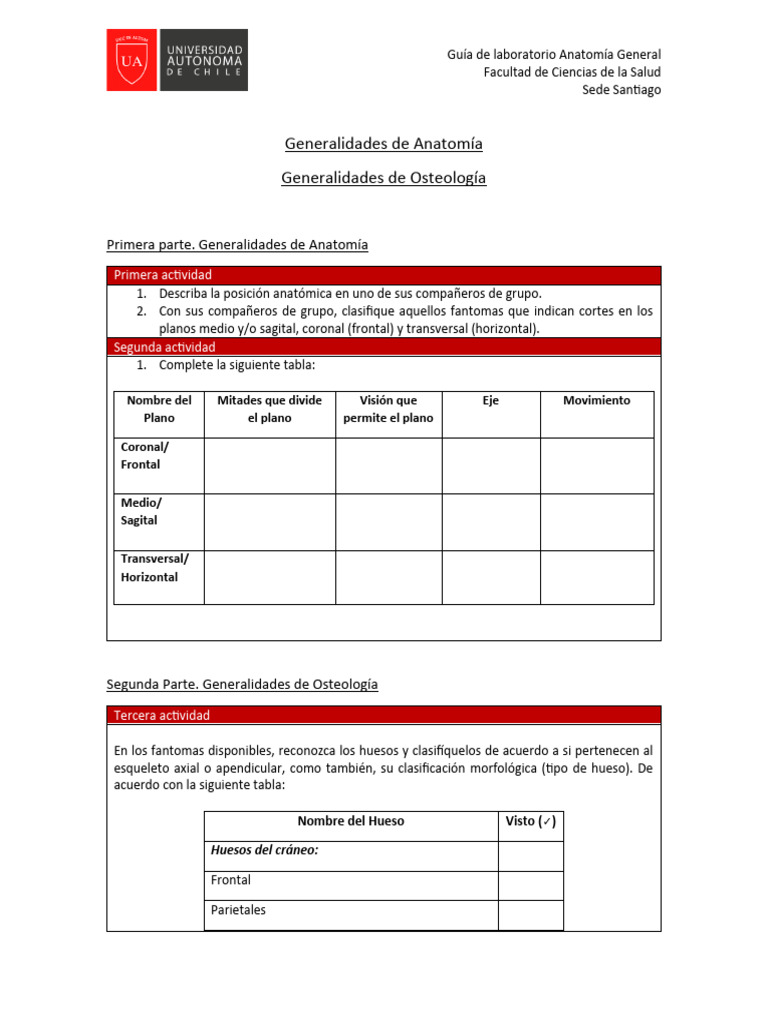 Guiã A 1 Generalidades Anatomia Y Osteologia Pdf Esqueleto