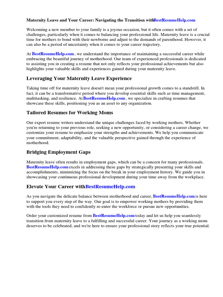Maternity Leave: Career Transition Guide | PDF | Parental Leave ...