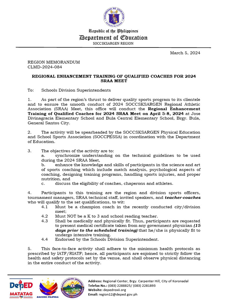 RM CLMD 2024 084 Regional Enhancement Training of Qualified Coaches For ...