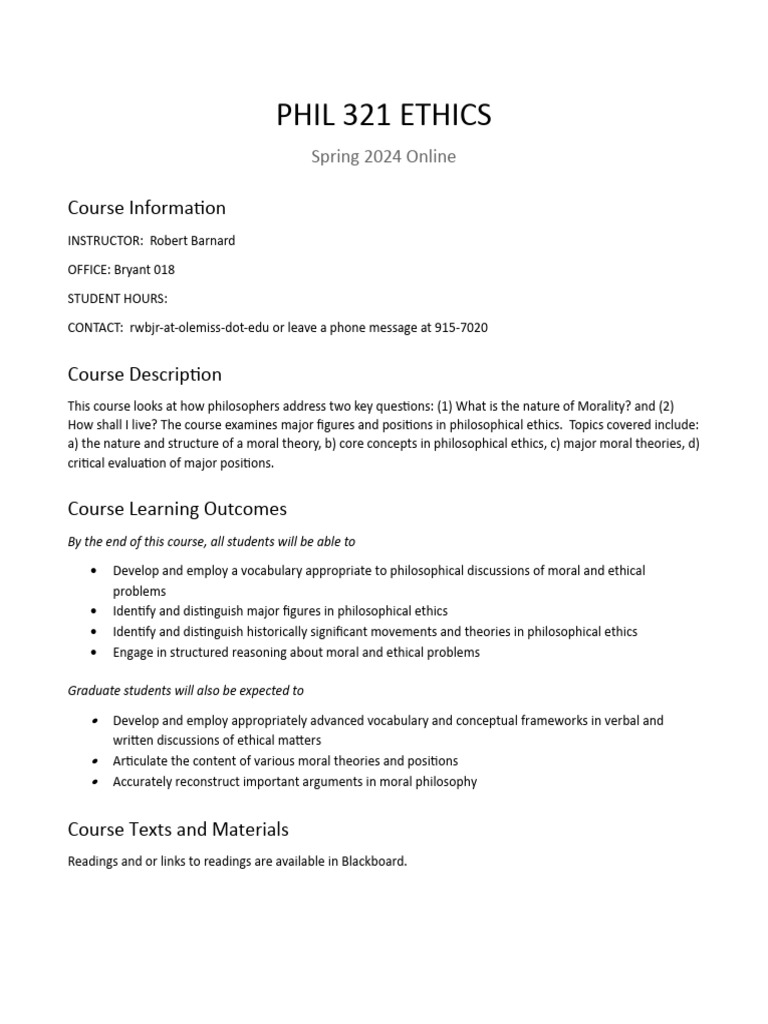 Ethics Syllabus For Online Course | PDF