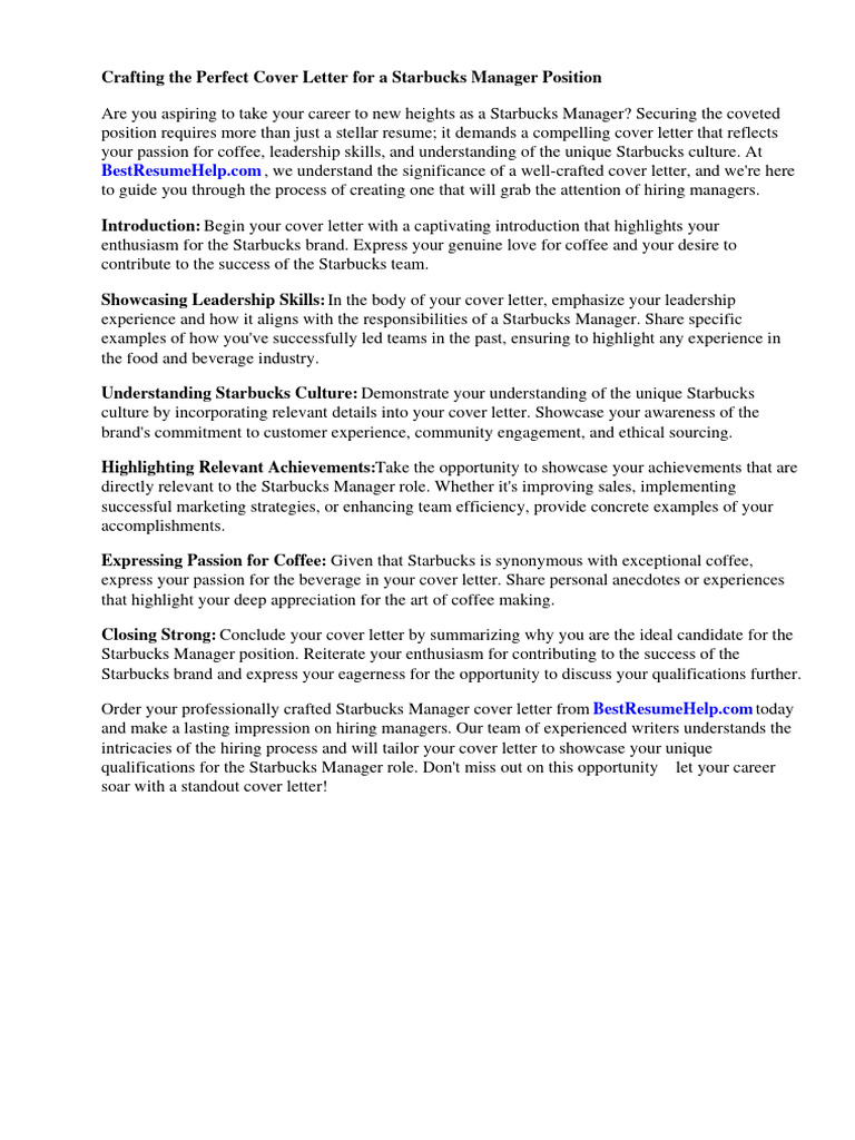 Cover Letter For Starbucks Manager | PDF | Starbucks | Leadership