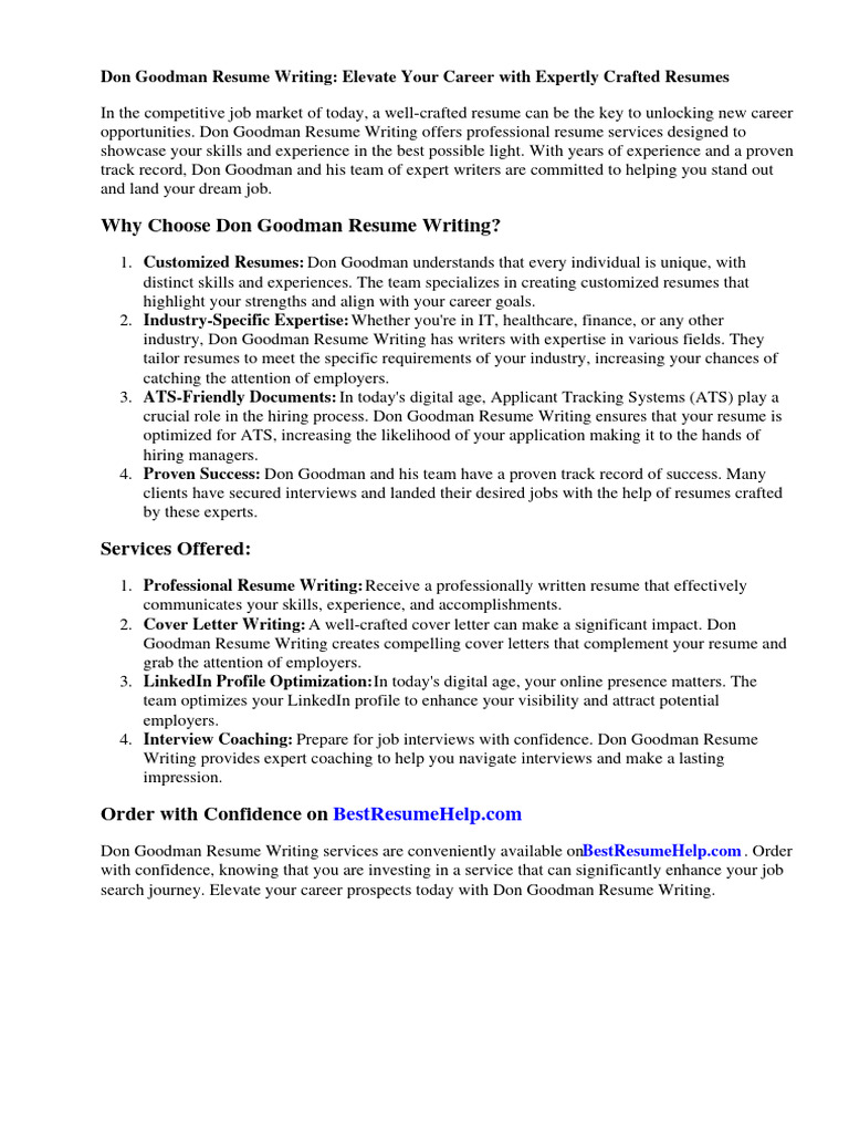 Don Goodman Resume Writing | PDF | Résumé