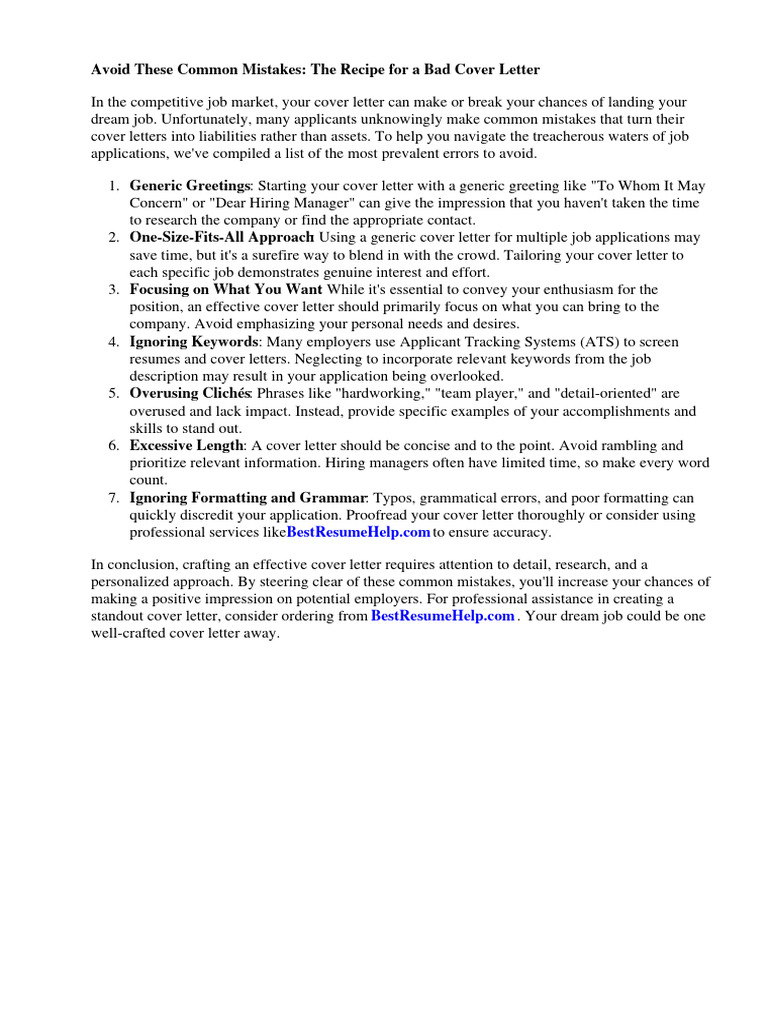 Bad Cover Letter | PDF