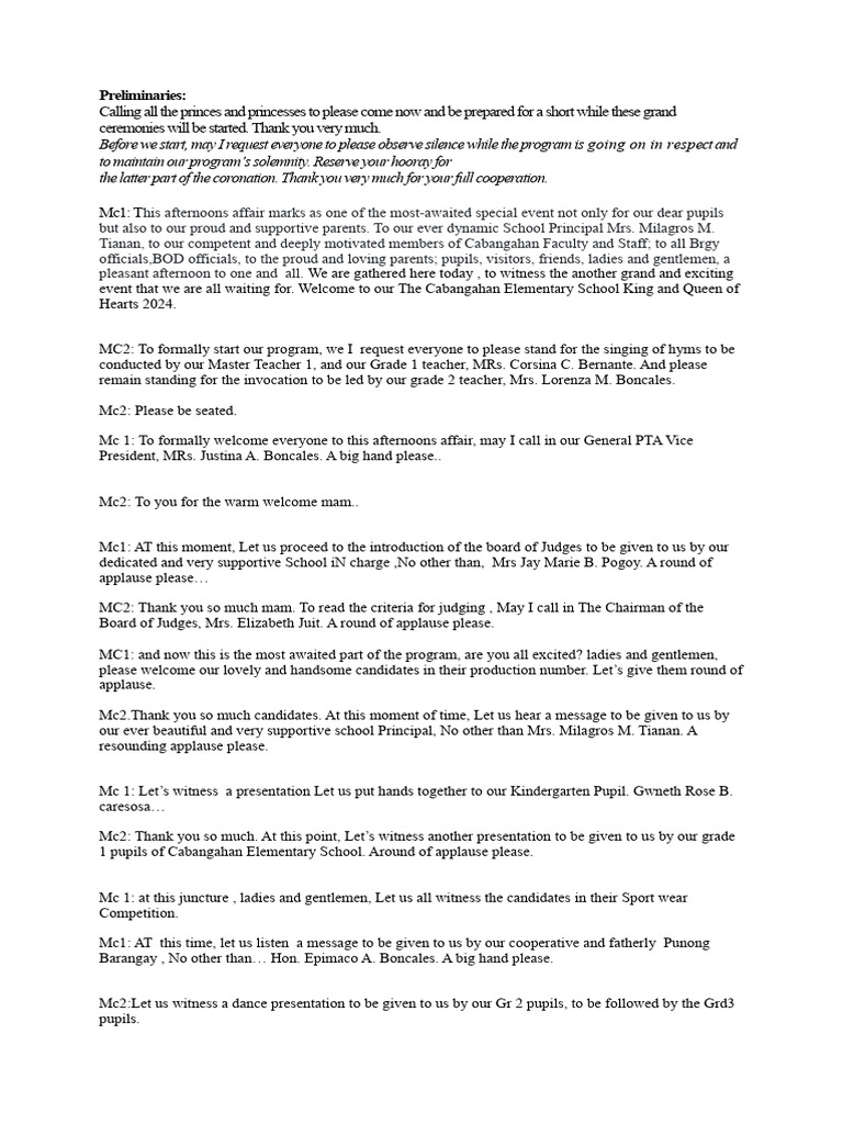 script for King and Queen 2024 | PDF