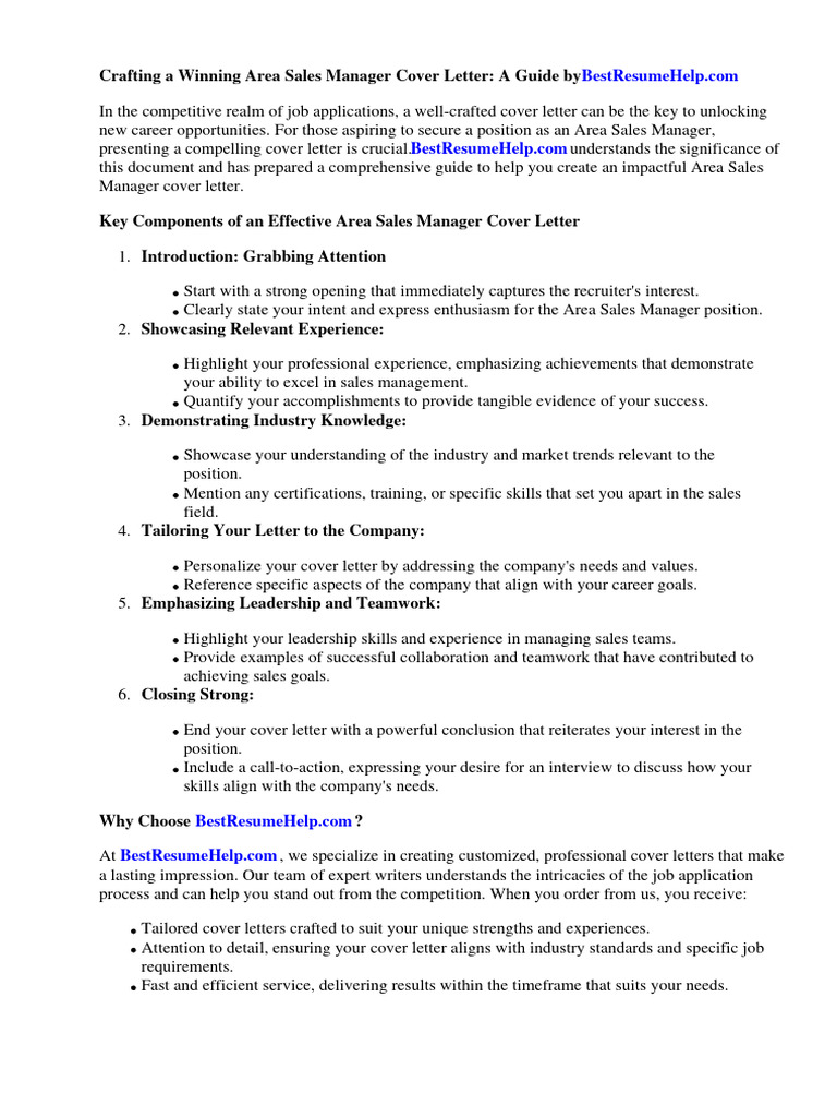 Area Sales Manager Cover Letter Example | PDF | Sales | Résumé