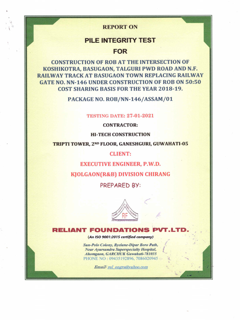 Pile Integrity Test Report at Basugaon P7 | PDF