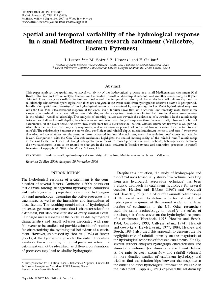 Hydrological Processes - 2007 - Latron - Spatial and Temporal Variability of The Hydrological ...