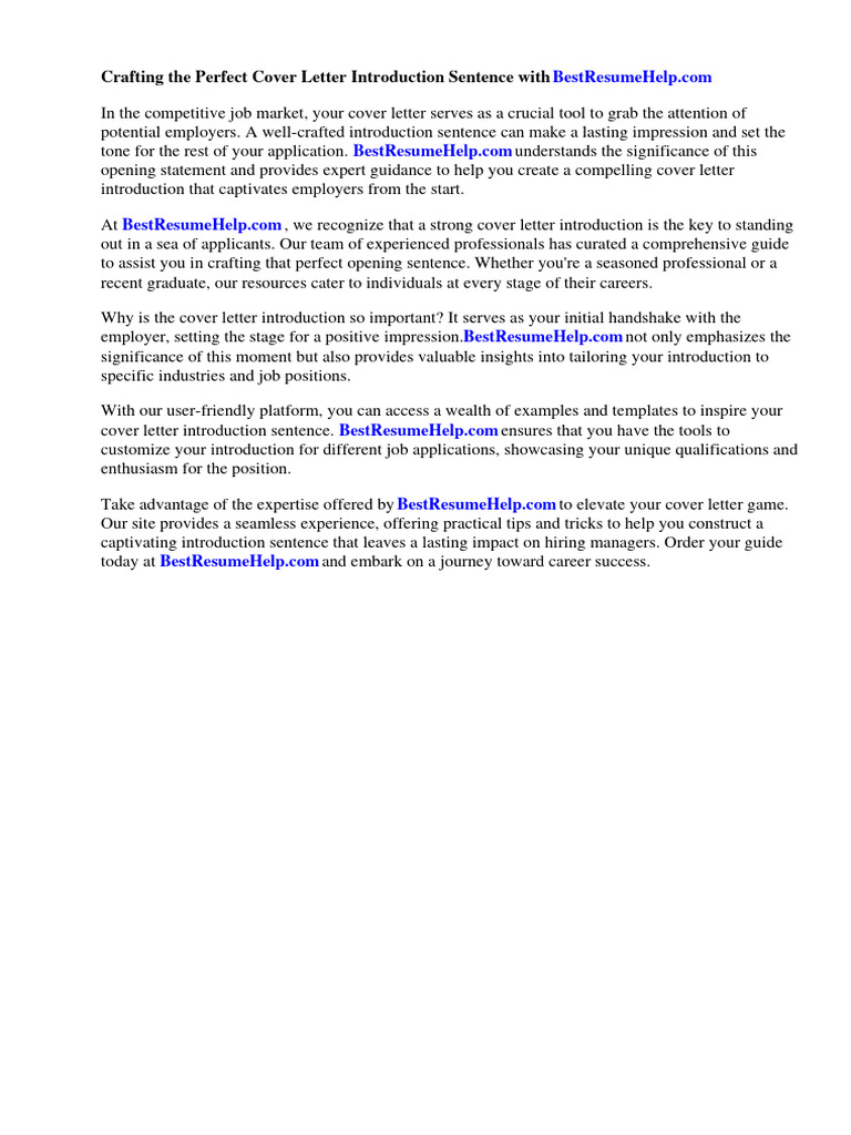 Cover Letter Introduction Sentence | PDF | Résumé | Experience