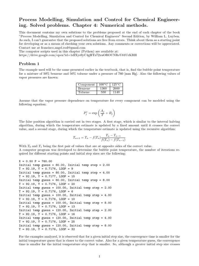 Process Modelling, Simulation and Control For Chemical Engineering. Solved Problems. Chapter 4 ...