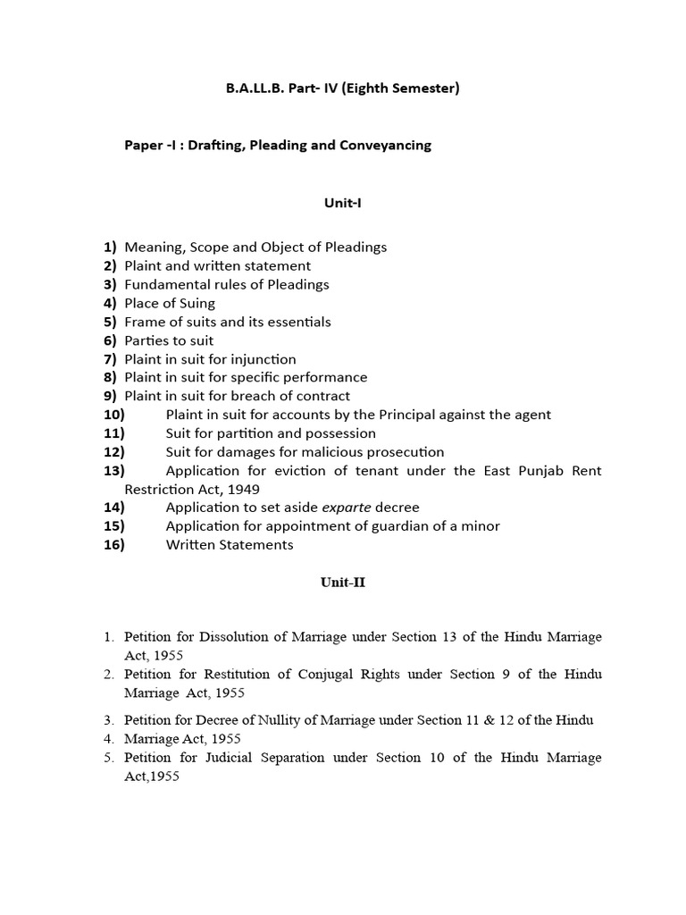 Drafting Pleading and Conveyancing Answersheet 8th Sem | PDF | Lawsuit | Pleading