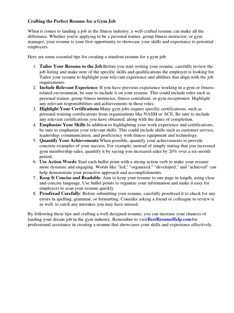Resume For Gym Job | PDF | Personal Trainer | Résumé