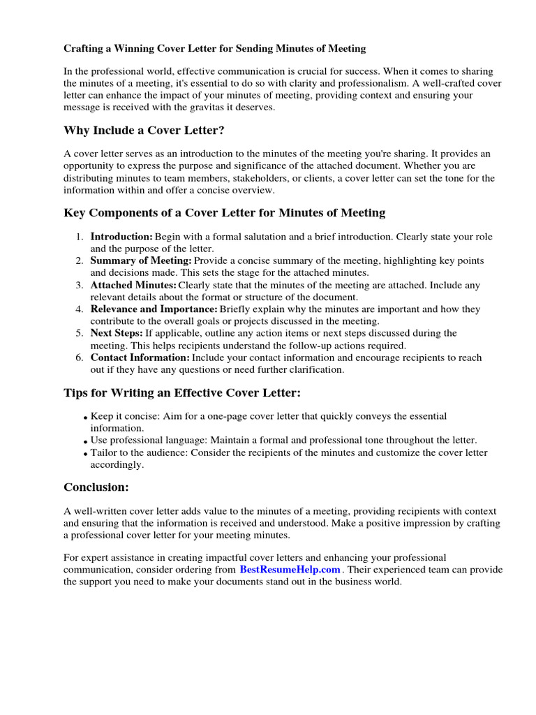 Cover Letter for Meeting Minutes | PDF | Information | Communication