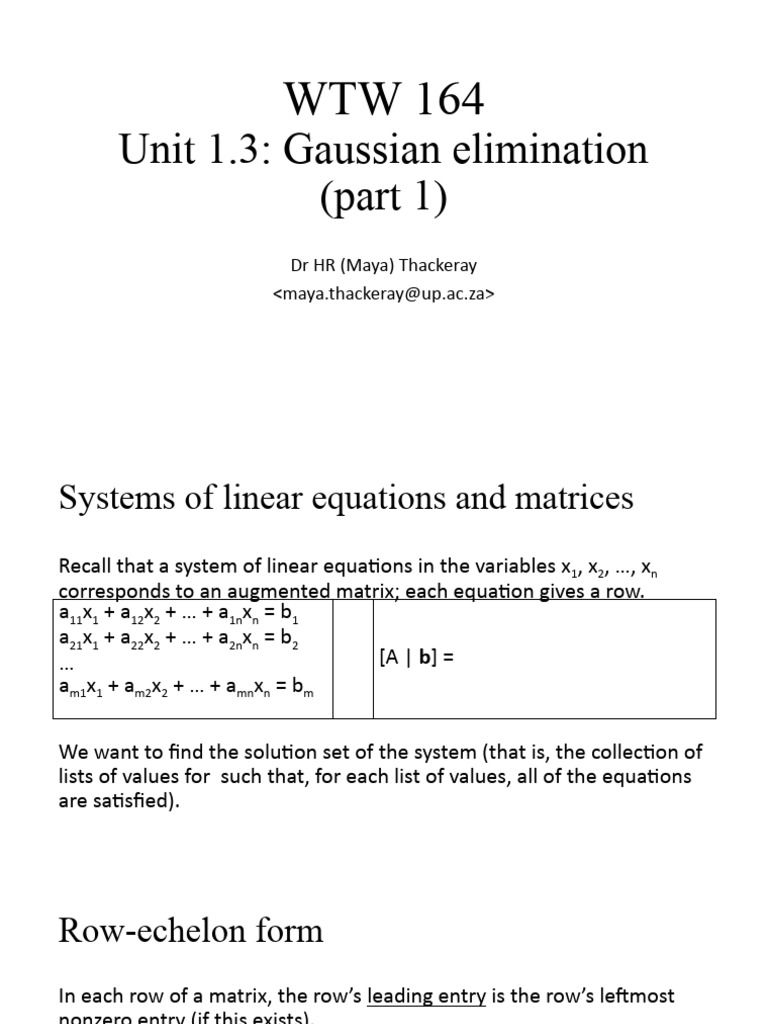 Unit 1 PT 3 Gaussian Elim Part 1 | PDF | Matrix (Mathematics) | Algebra