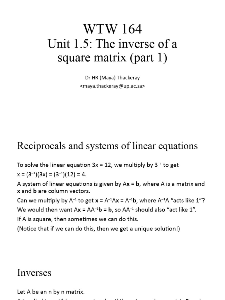 Inverses of Square Matrices Explained | PDF | Matrix (Mathematics) | Linear Algebra