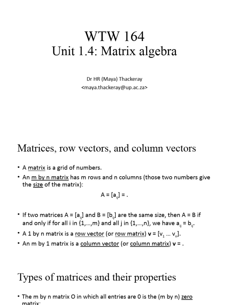 Unit 1 PT 4 Matrix Algebra | PDF | Matrix (Mathematics) | Abstract Algebra